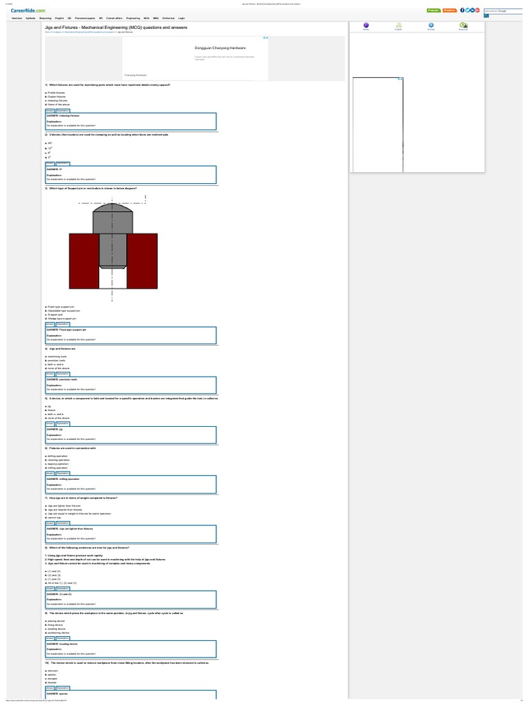 Jigs and Fixtures - Mechanical Engineering (MCQ) Questions and Answers ...