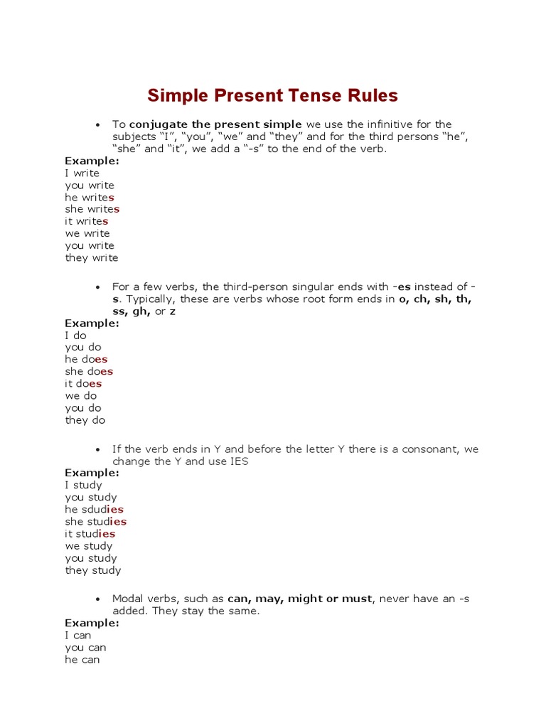 Simple Present Tense Rules Bbynne | Download Free PDF | Verb | Subject ...