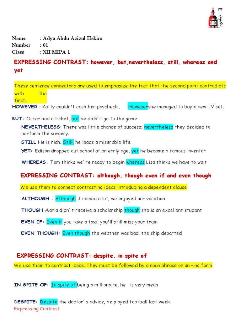 EXPRESSING CONTRAST: However, But, Nevertheless, Still, Whereas and Yet ...