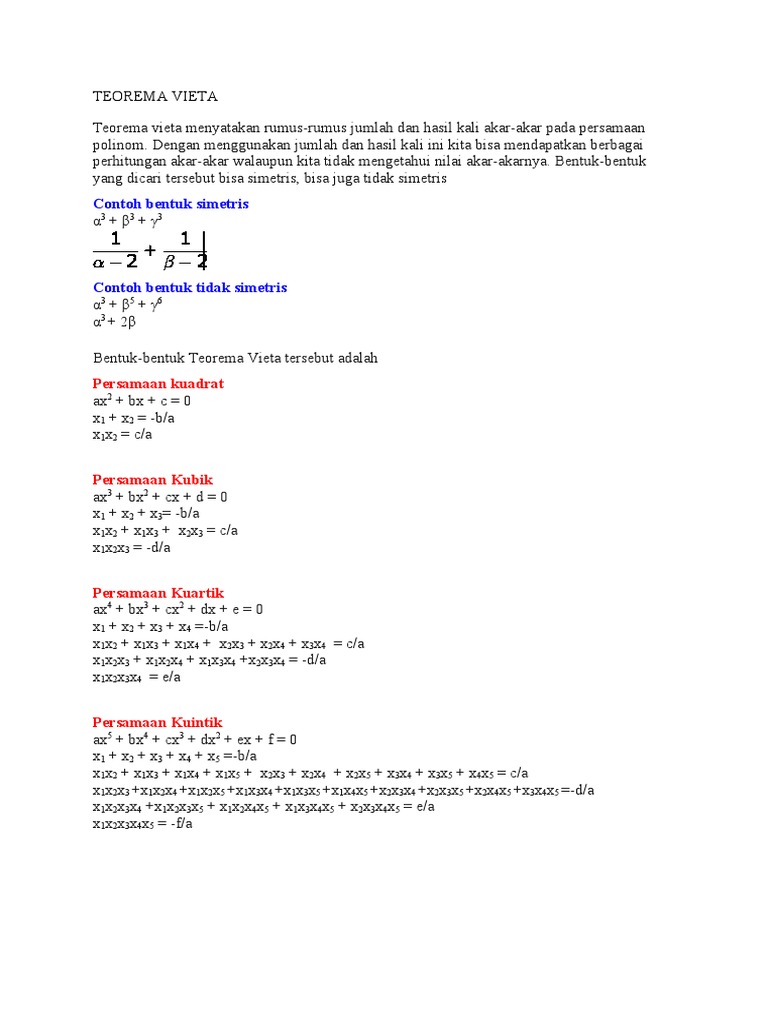 7292057materi Teorema Vieta | PDF | Metode & Bahan Ajar