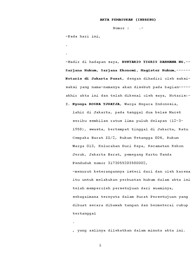 Akta Inbreng Rosna-Pai | PDF