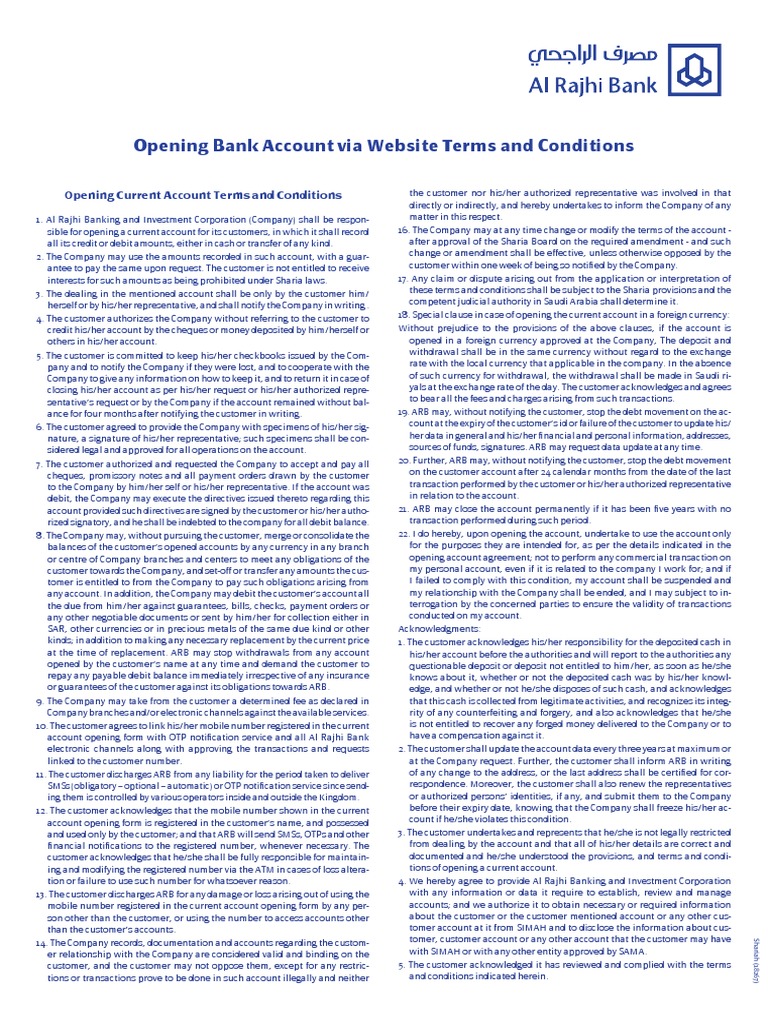 Opening Bank Account Via Website Terms and Conditions | PDF | Visa Inc ...