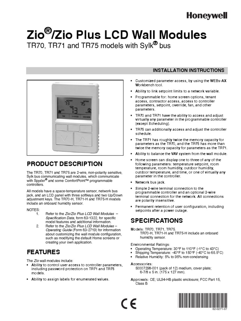 Zio /zio Plus LCD Wall Modules: TR70, TR71 and TR75 Models With Sylk ...