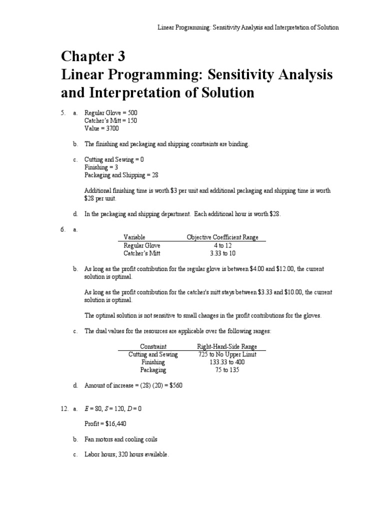 Linear Programming: Sensitivity Analysis and Interpretation of Solution | PDF | Linear ...