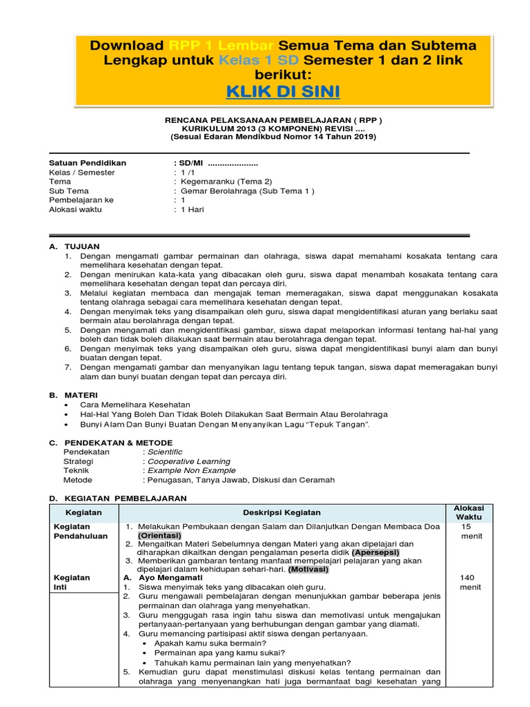 RPP K13 1 Lembar | PDF