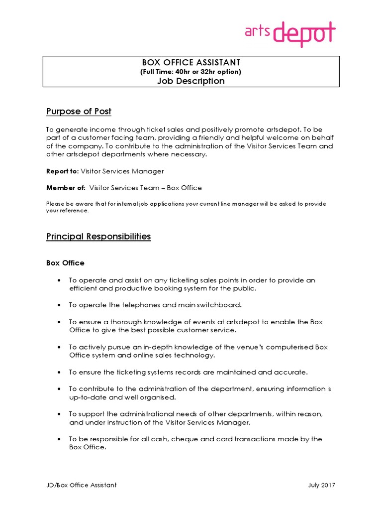 Box Office Assistant Job Description | PDF | Customer Service | Human ...