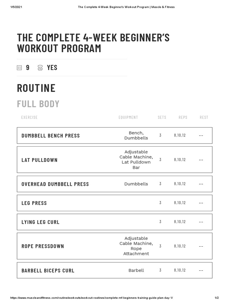 The Complete 4-Week Beginner's Workout Program - Muscle & Fitness | PDF ...