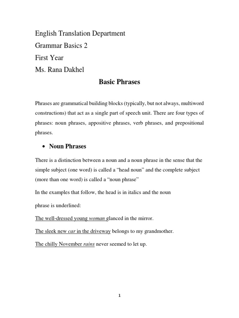 Grammar Basics 2 - Basic Phrases | PDF | Verb | Adverb