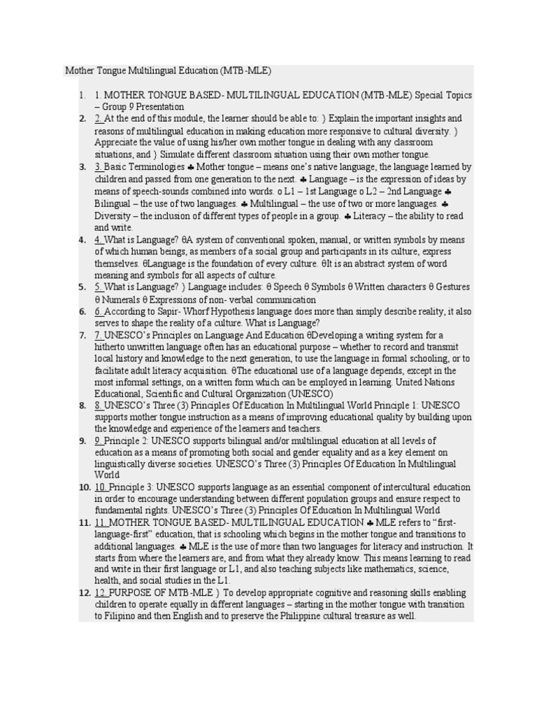 Mother Tongue Multilingual Education | PDF | Multilingualism | Second ...
