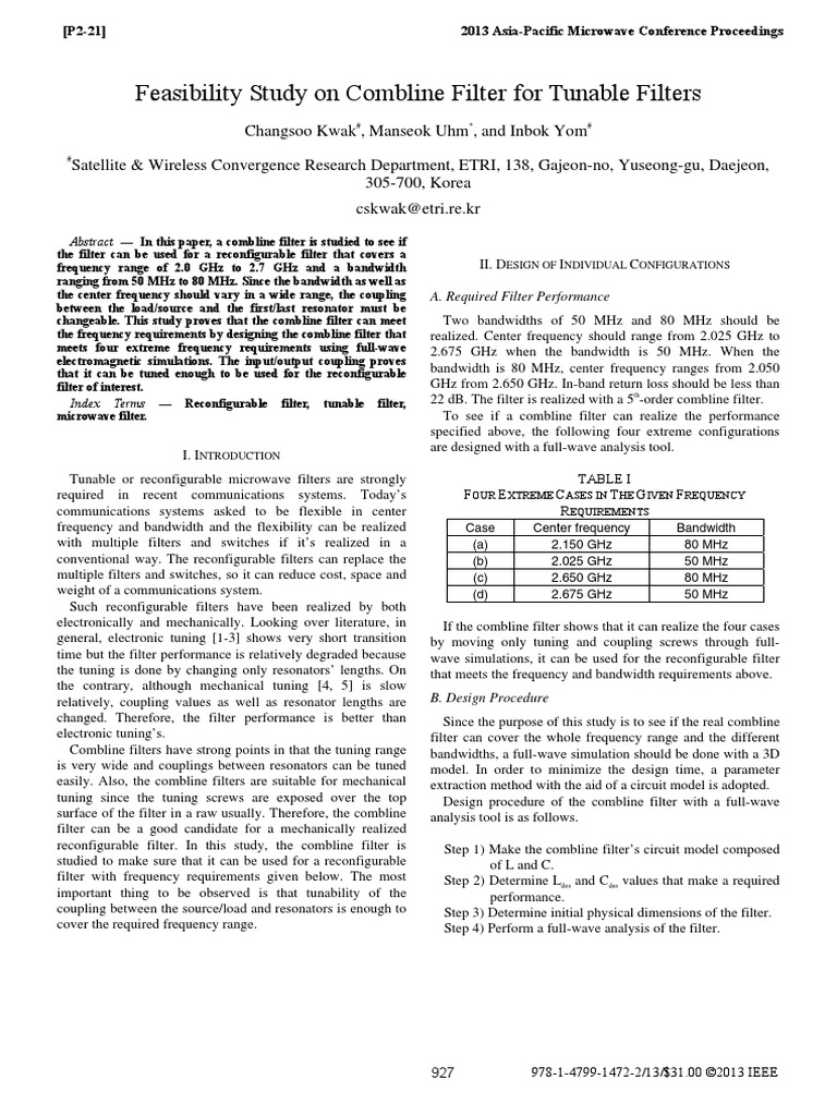 Combline Filter Tunable | PDF | Filter (Signal Processing) | Electronic ...