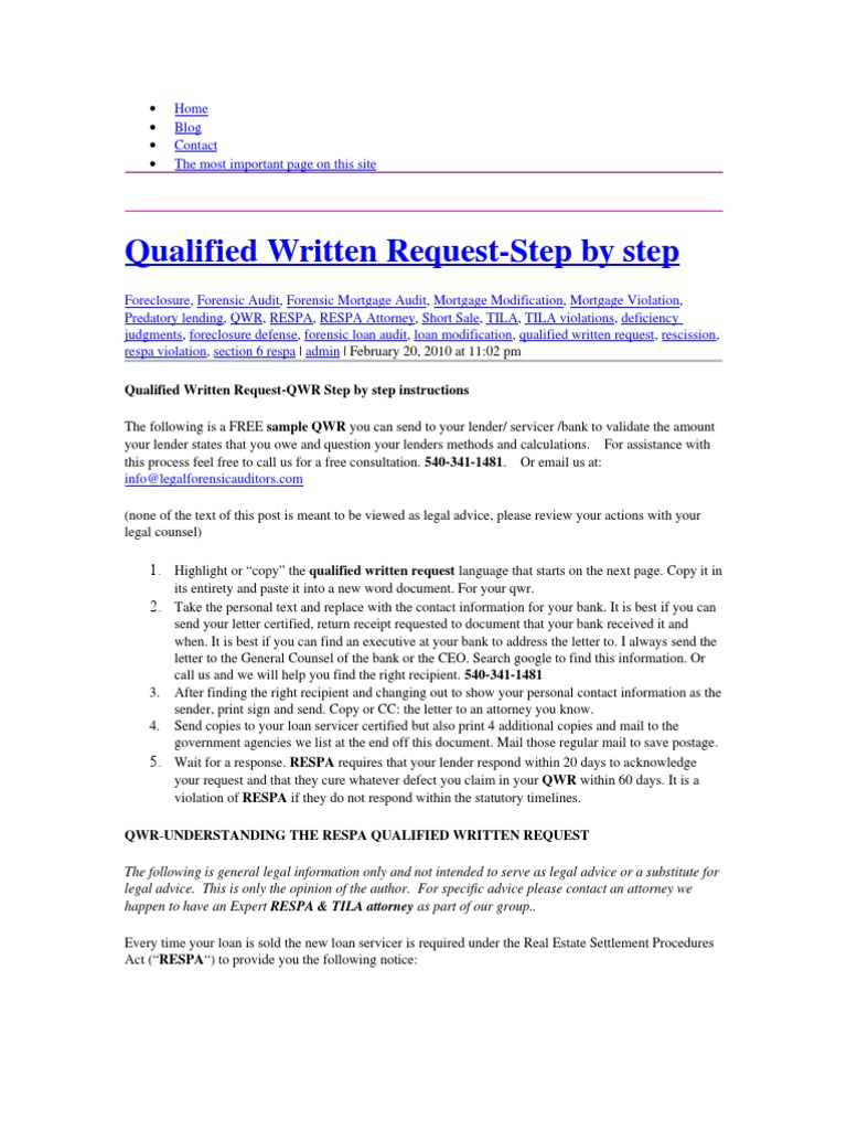QWR Request | PDF | Loans | Foreclosure