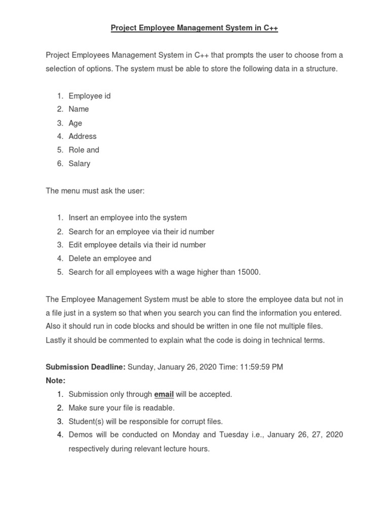 Project Employee Management System in C++ | PDF