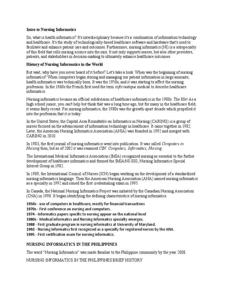 Nursing Informatics History | PDF | Health Informatics | Nursing