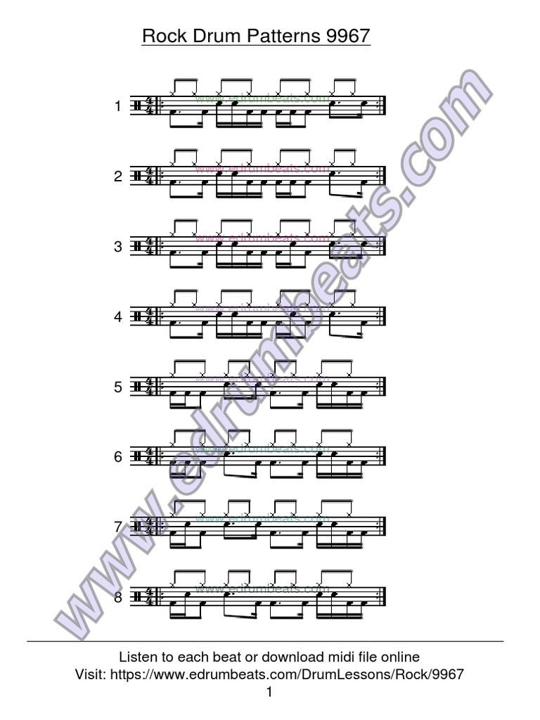 Rock Drum Patterns 9967: Listen To Each Beat or Download Midi File ...