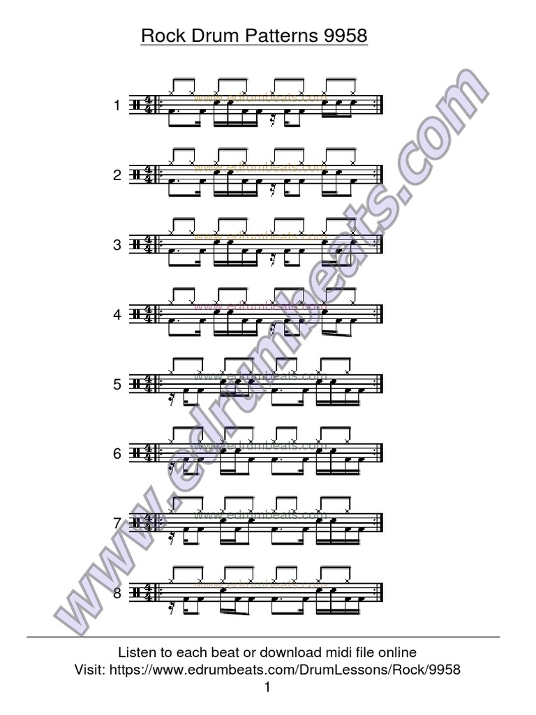 Rock Drum Patterns 9958: Listen To Each Beat or Download Midi File ...