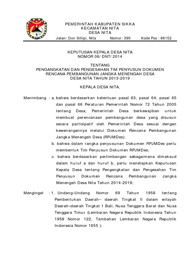 06 SK TPD RPJMDes | PDF