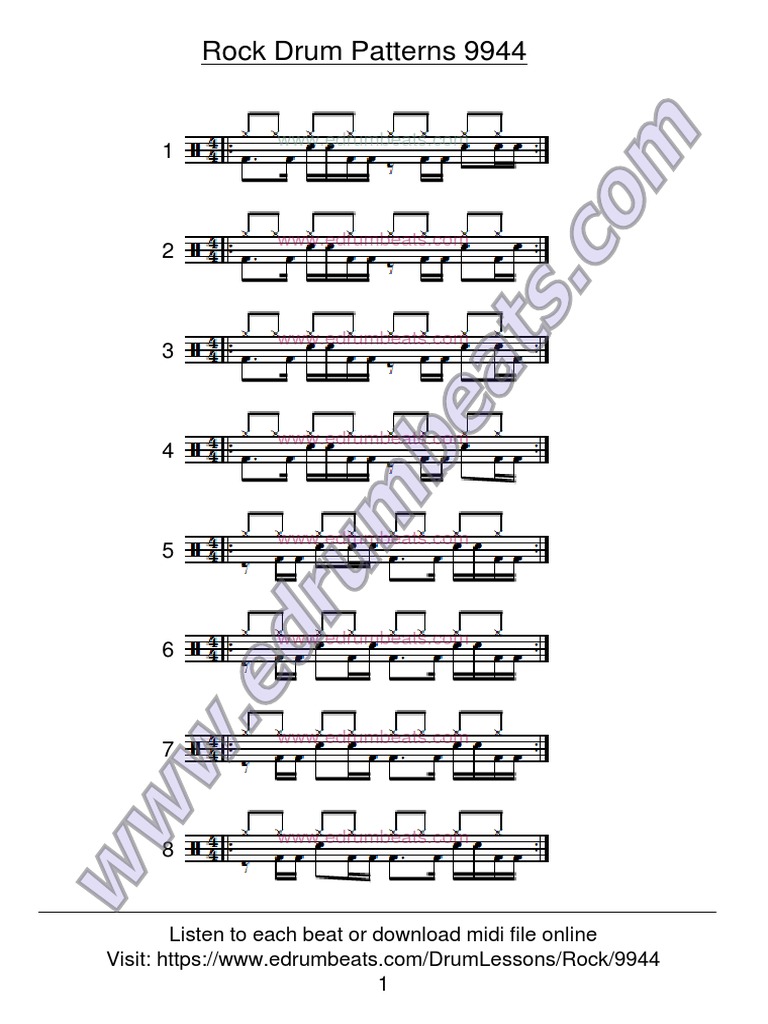 Rock Drum Patterns 9944: Listen To Each Beat or Download Midi File ...
