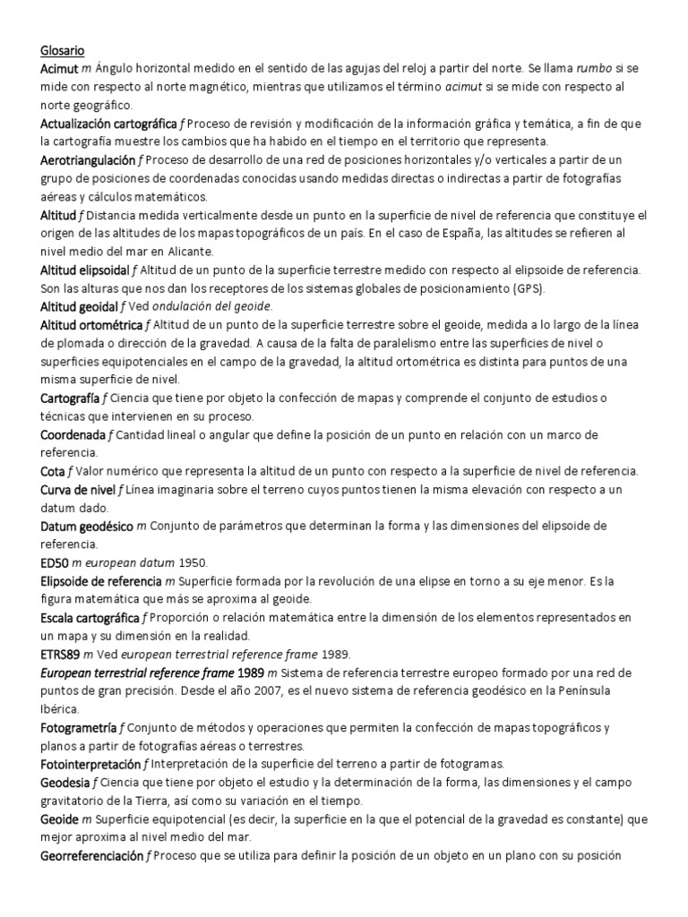 Glosario de Términos Geodésicos y Cartográficos | PDF | Geodesia | Mapa