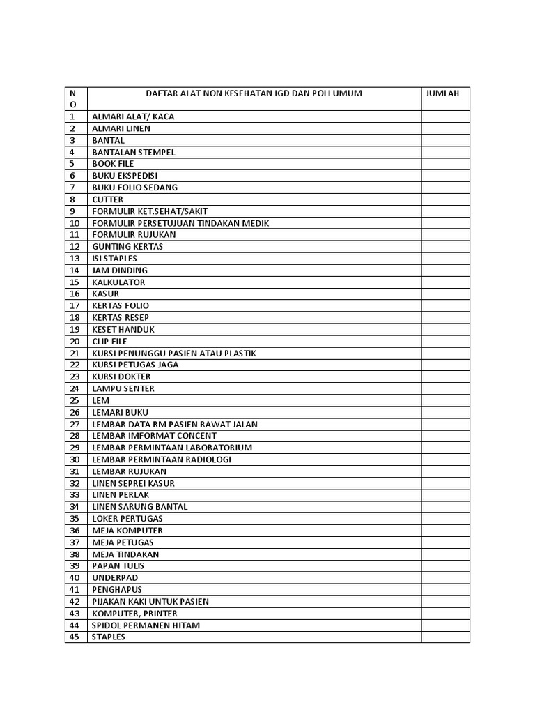Cheklist Alkes Dan Non Alkes Igd Dan Poliumum | PDF