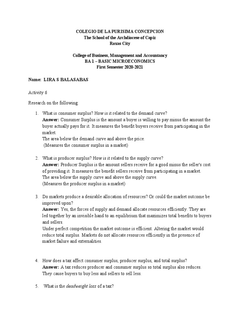 Answer in Activity 6 | PDF | Economic Surplus | Demand