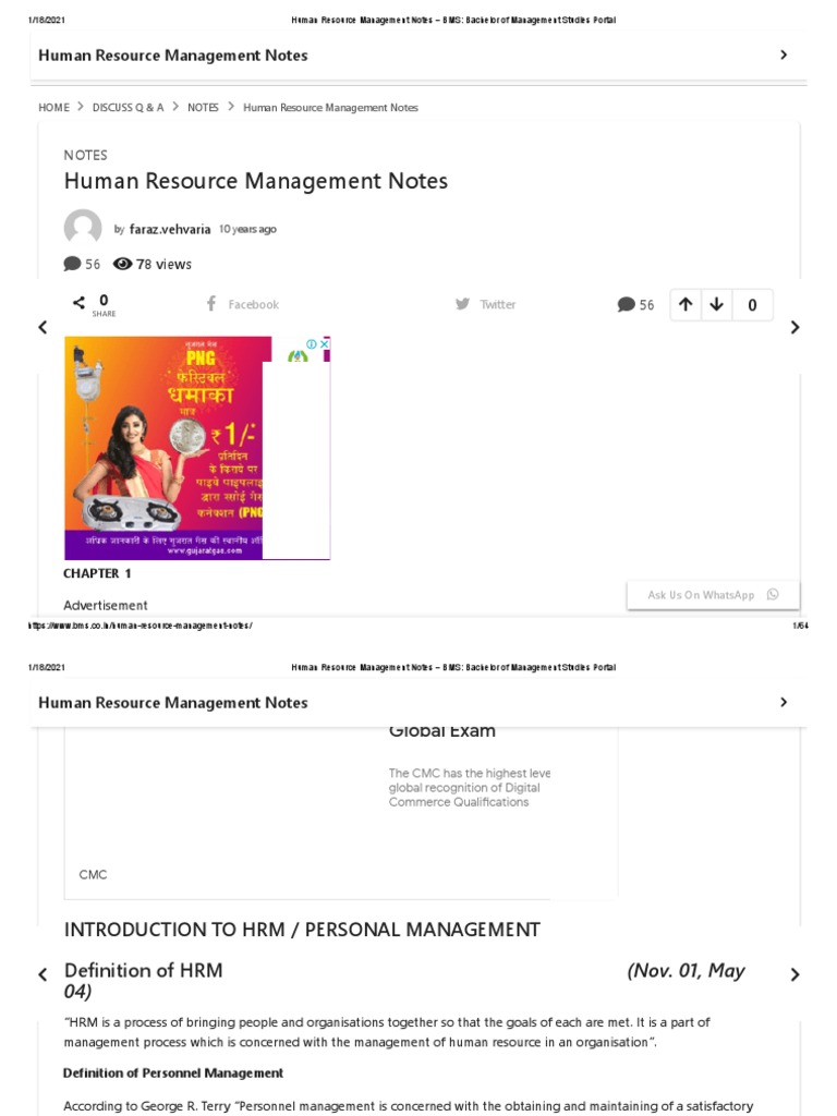 Human Resource Management Notes - Bachelor of Management Studies Portal ...