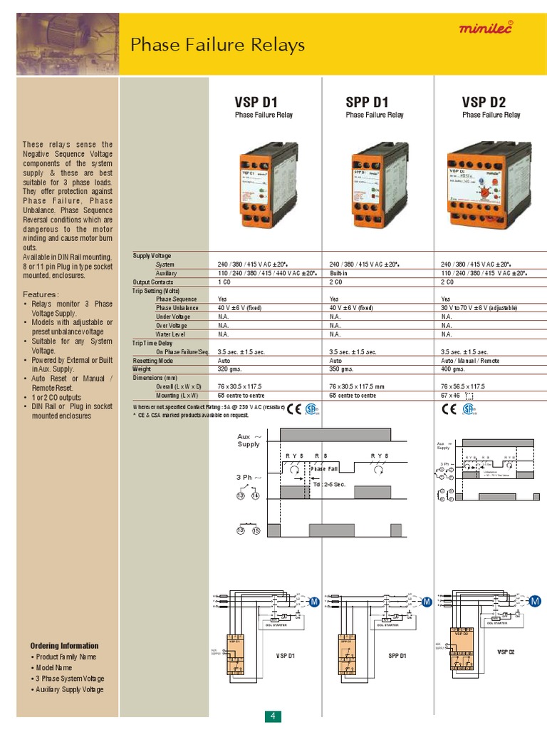 Phase Failure Relays: VSP D1 VSP D2 SPP D1 | PDF | Relay | Ac Power ...