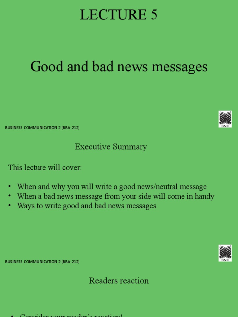 LECTURE 5 Good and Bad News Messages | PDF | News | Human Nature