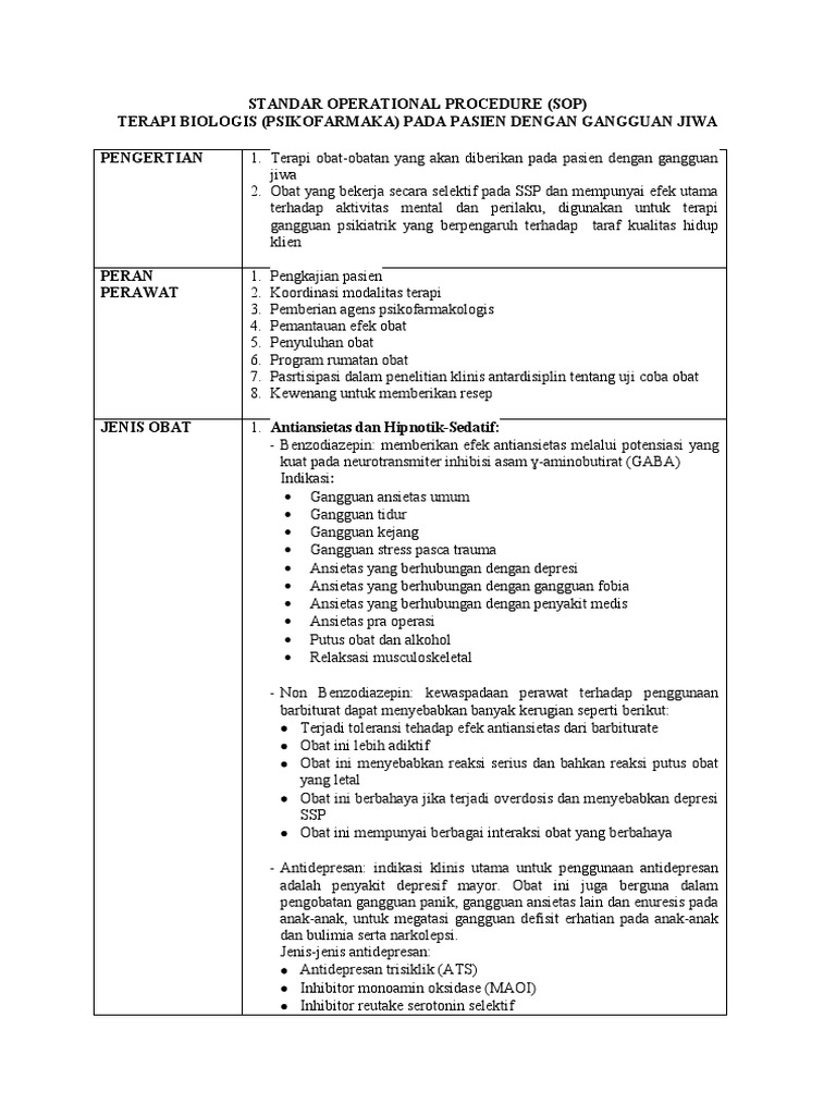 SOP Terapi Biologis (Psikofarmaka) | PDF