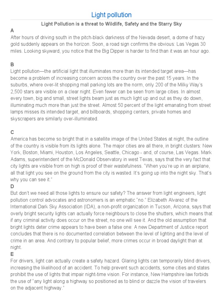 Light Pollution: Light Pollution Is A Threat To Wildlife, Safety and ...