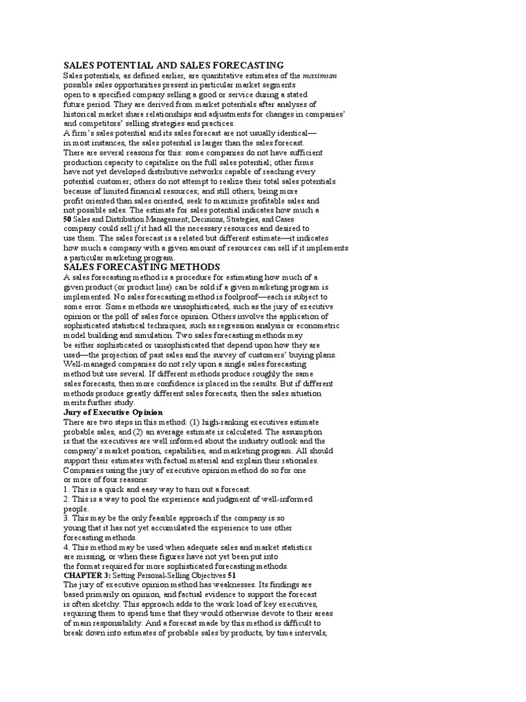 Sales Potential and Forecasting Methods | PDF | Forecasting ...