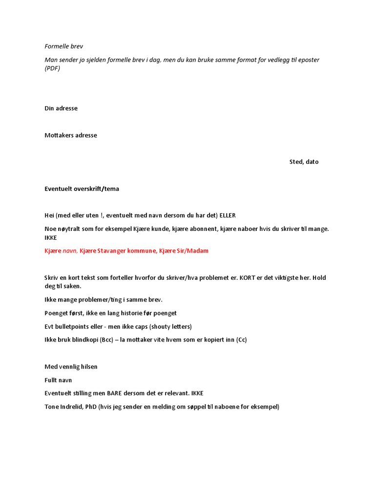 Formelle Brev Og Eposter | PDF