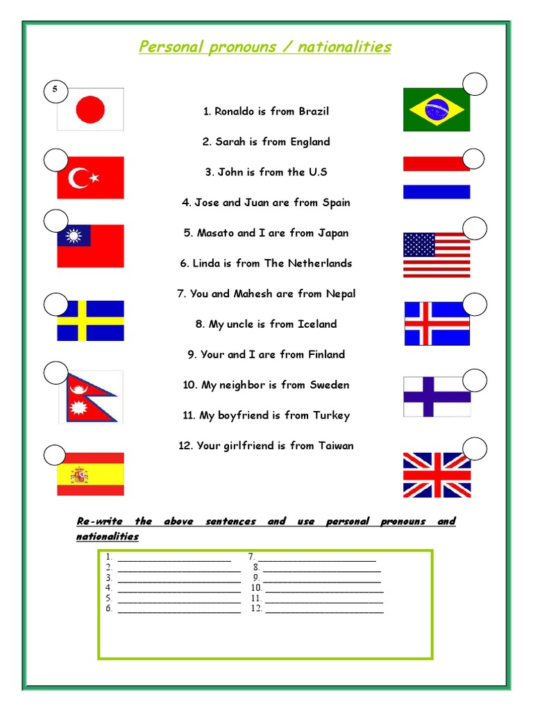 Personal Pronouns and Nationalities Fun Activities Games 1342 | PDF
