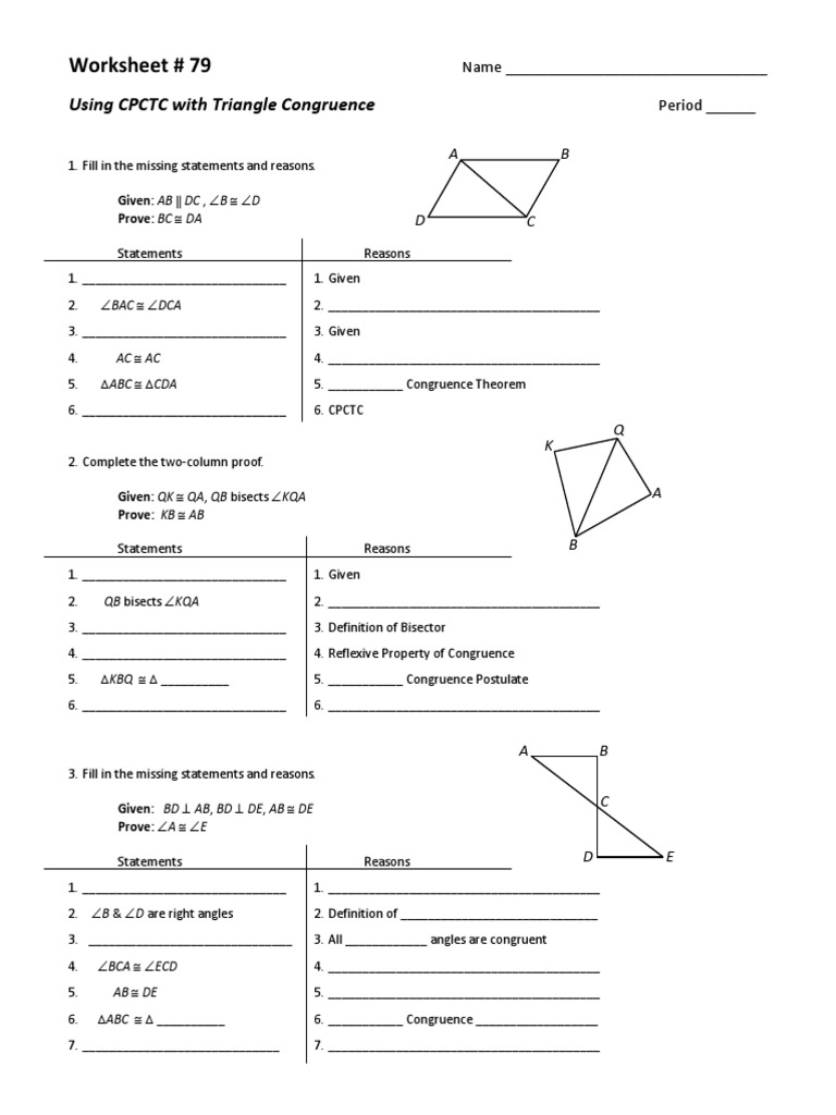 Worksheet # 79: Using CPCTC With Triangle Congruence | PDF | Euclidean Plane Geometry ...