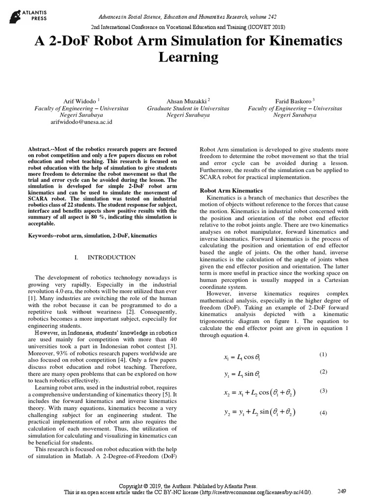 A 2-Dof Robot Arm Simulation For Kinematics Learning | PDF | Simulation ...