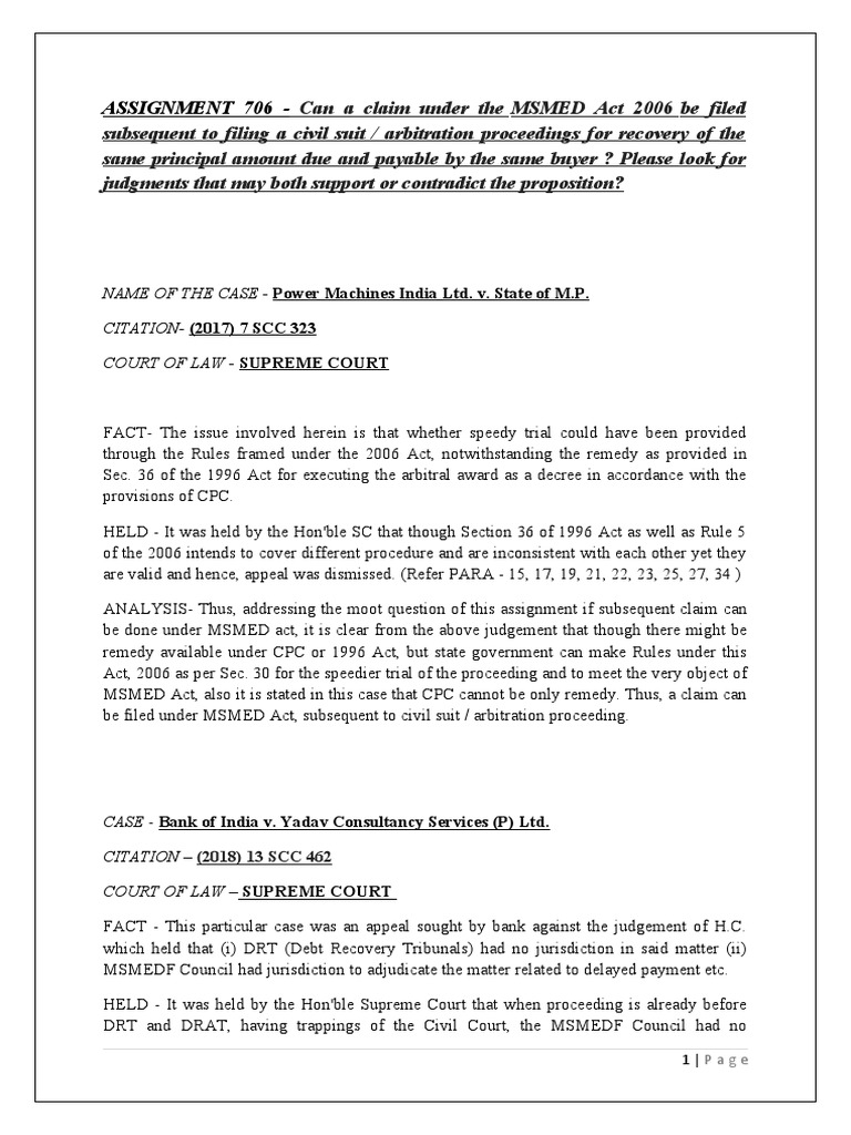 Assignment 706 | PDF | Arbitration | Lawsuit