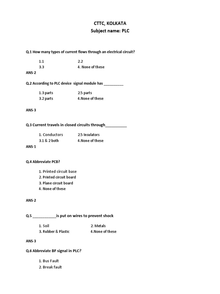 MCQ PLC | PDF | Programmable Logic Controller | Relay