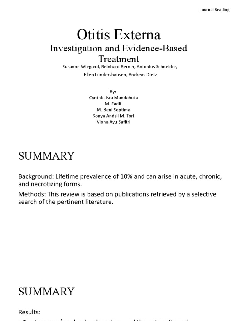 Evidence-Based Treatment Approaches for Otitis Externa: A Review of the ...