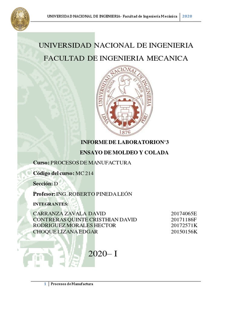 Ensayo de Moldeo y Colada | PDF | Metalurgia | Fundición