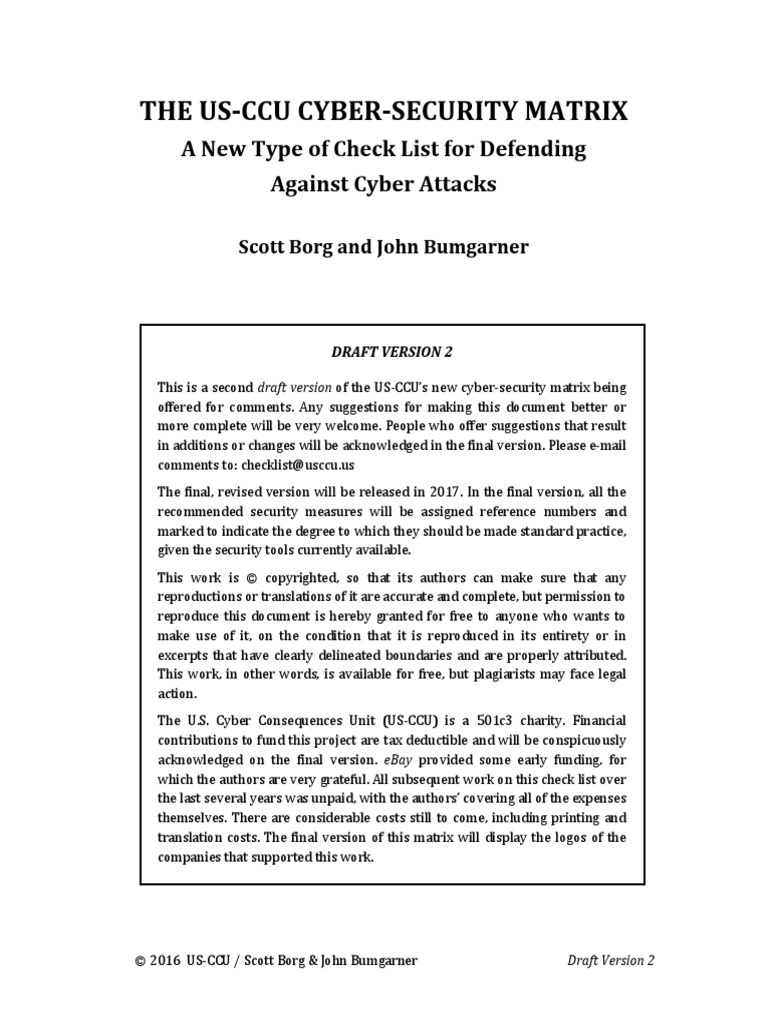 US-CCU Cyber-Security Matrix (Draft Version 2) | PDF | Computer ...