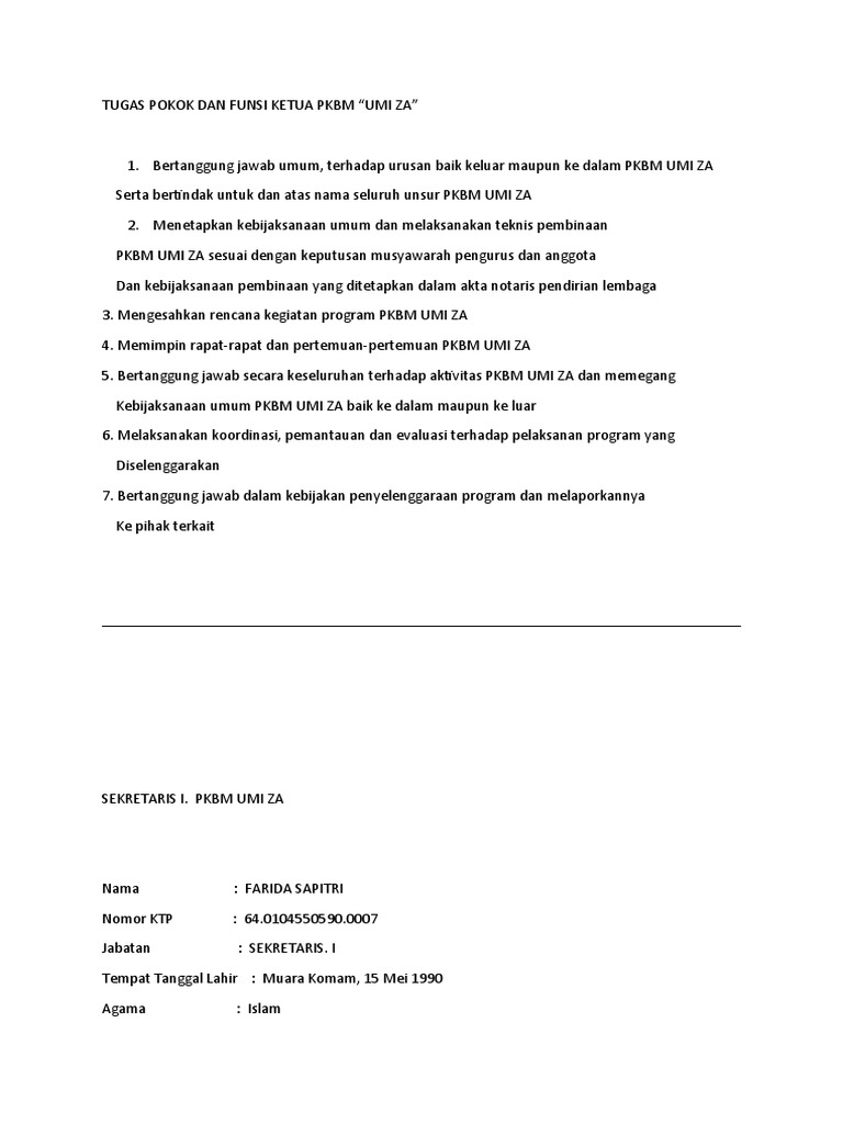 Contoh Tupoksi Pengurus PKBM | PDF | Karier & Perkembangan