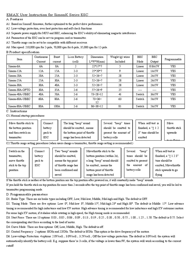 EMAX User Instruction For Simonk Series ESC | PDF | Manufactured Goods ...