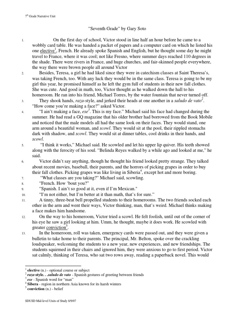 7th Grade by Gary Soto | PDF