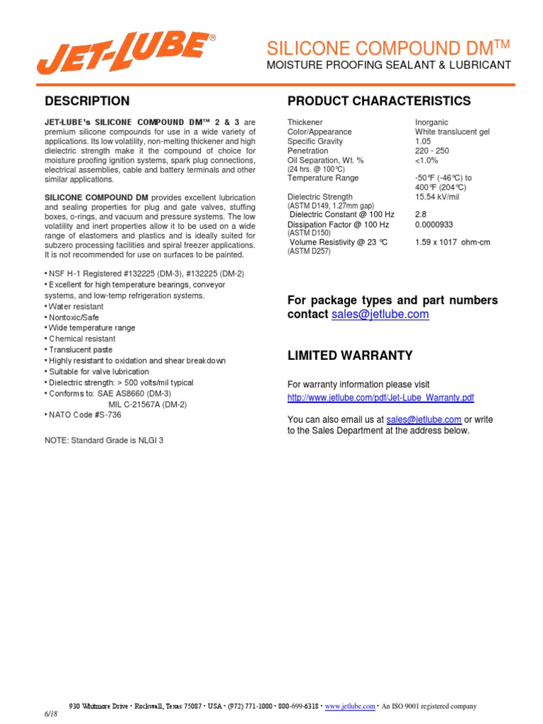 Jet-Lube Silicone Compound DM | PDF | Silicone | Materials