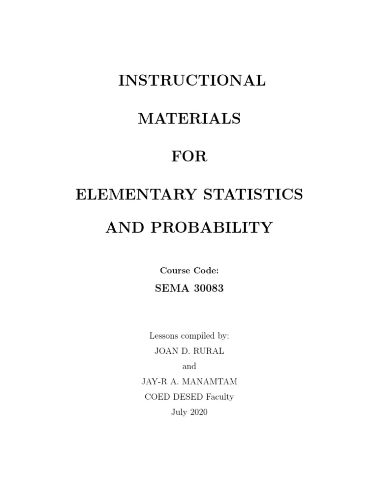 Elementary Statistics and Probability | PDF | Sampling (Statistics) | Level Of Measurement
