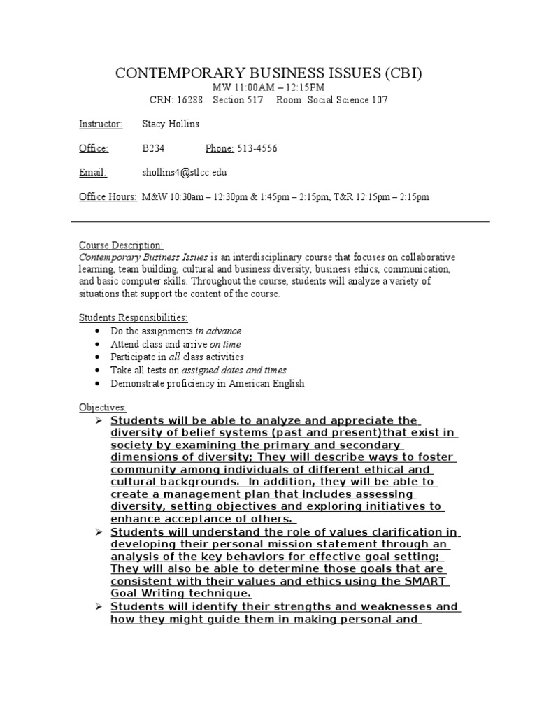 Contemporary Business Issues Syllabus | PDF | Value (Ethics ...