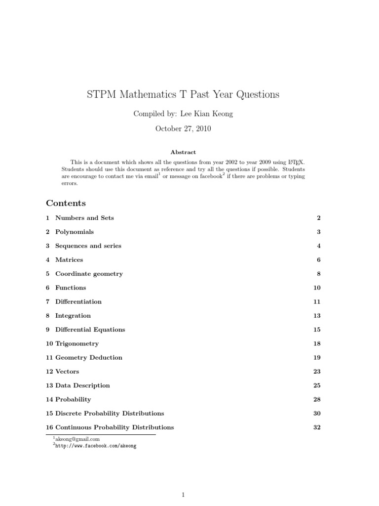 STPM Mathematics T Past Year Question | PDF | Line (Geometry ...