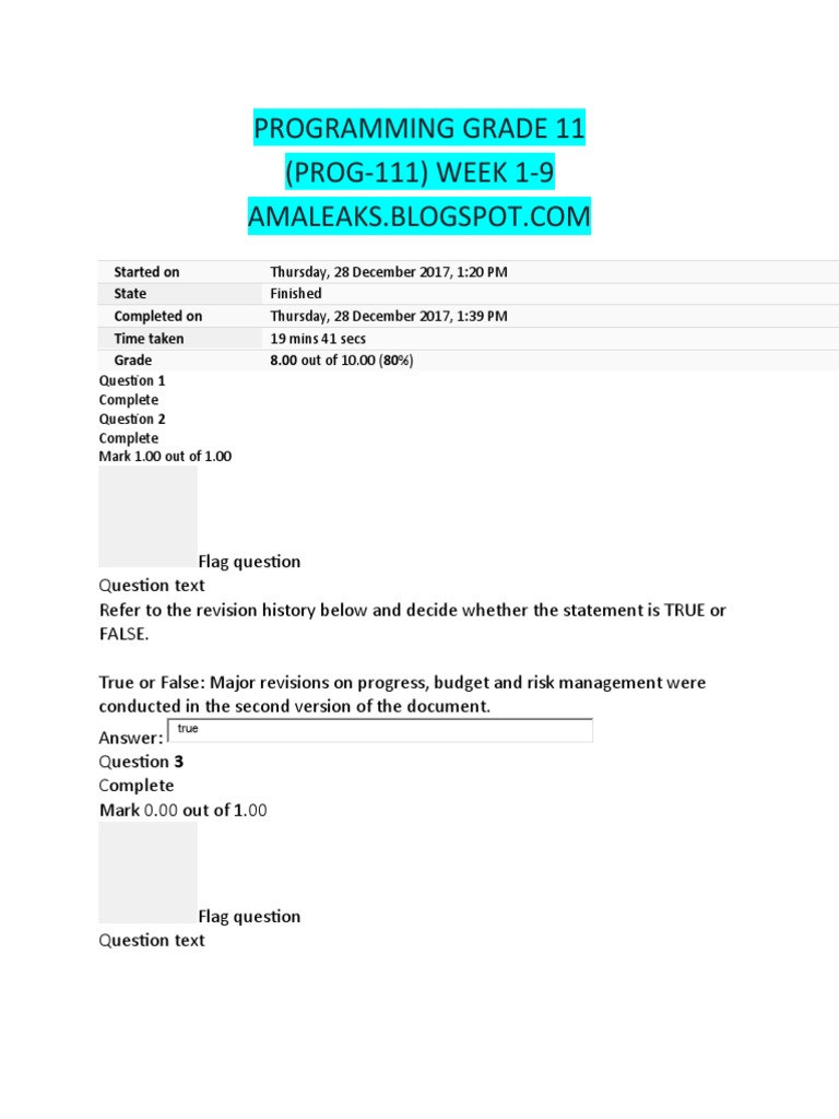 (Amaleaks - Blogspot.com) Programming (Prog-111) - Grade 11 Week 1-9 ...