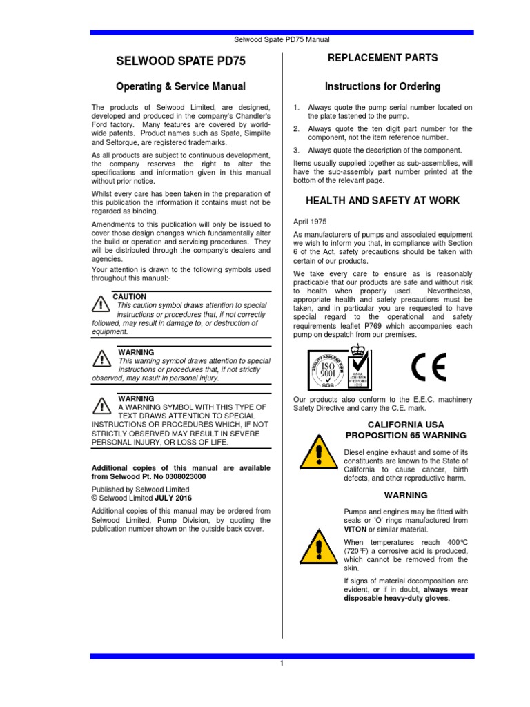 Selwood Spate Pd75: Replacement Parts Instructions For Ordering | PDF ...