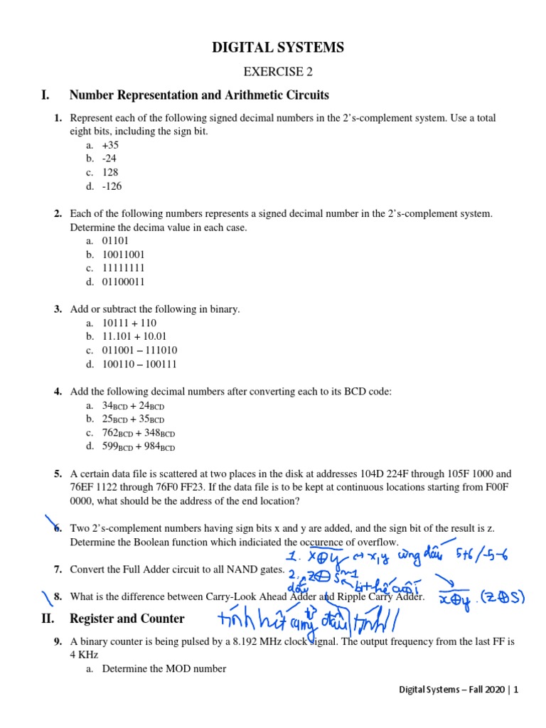 Digital Systems: I. Number Representation and Arithmetic Circuits | PDF ...