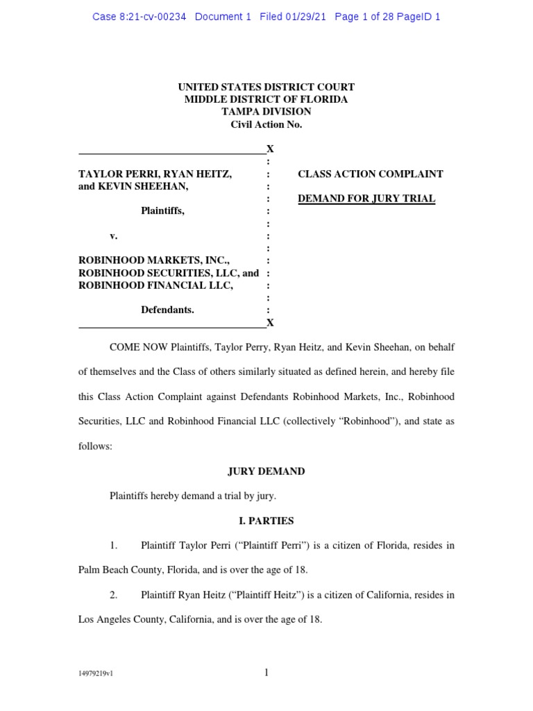 Class Action Lawsuit Against Robinhood | PDF | Class Action | Negligence